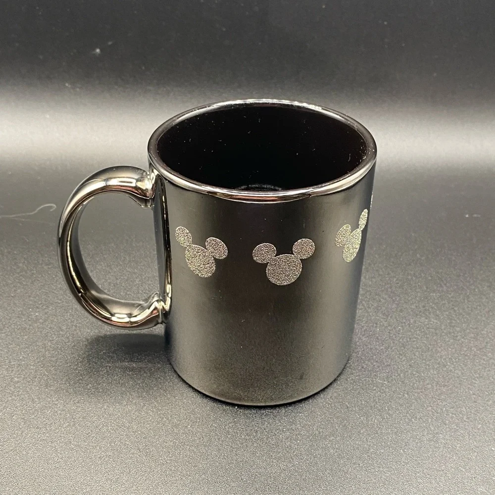 Disney | Dining | Disney Silver Glitter Mickey Mouse Shiny Black Chrome ...